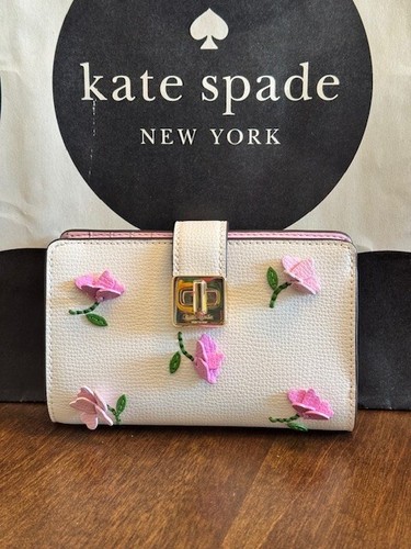 Kate Spade Phoebe Floral Applique Turnlock Medium Wallet Meringue KK250 ...