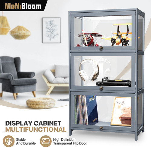 3 Tiers 41.7" Acrylic Display Case Clear Multifunctional Showcase w ...