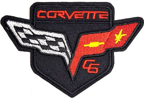 CORVETTE C6 EMBLEM FLAG CHEVY Iron On Embroidered Patch 3" x 2" BLACK ...