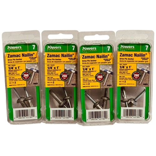 Power Fasteners Zamac Nailin #9403 Drive Pin Anchor 1/4"x1" 2ct ea box ...