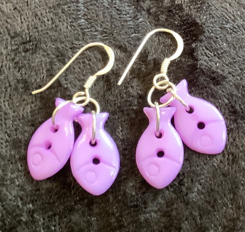 Handmade Lilac Fish Earrings On Sterling Silver Hooks | eBay