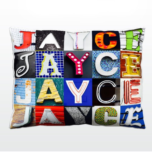 Personalized Pillow featuring the name JAYCE in photos of sign letters ...