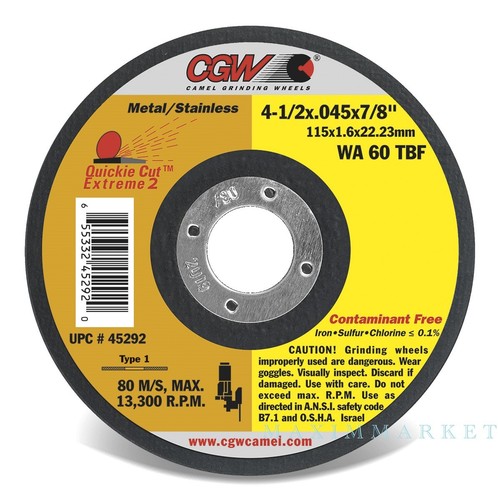 CGW 4-1/2 X .045 X 7/8 WA-60 Contaminant Free Reinforced Cut-Off Wheel ...