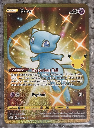 Mew HP 60 Mysterious Tail 025/025 Gold Foil Fan Art 2021 Pokémon Card ...