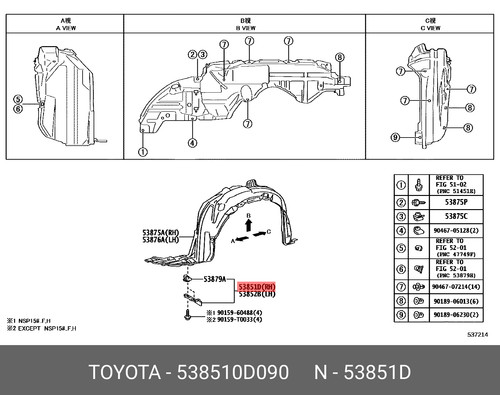 OE pad, front wheel opening extension, right, 538510D090 for TOYOTA ...