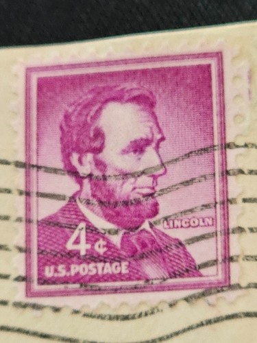 1958 Abraham Lincoln 4 Cent Ultra Rare Double Purple Line US Postage ...