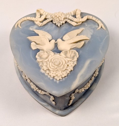 Vintage Incolay Blue Stone Heart Box – Doves & Roses Cameo – Romantic ...