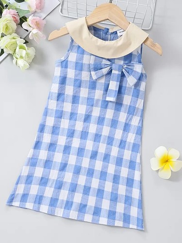 SHEIN girls blue checker gingham pattern dress size 4-5 | eBay