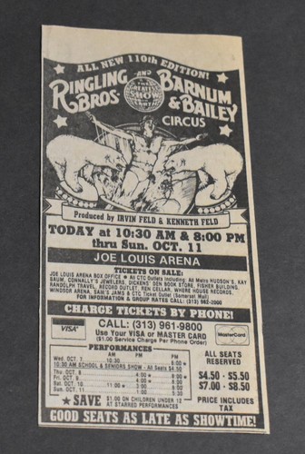 1981 Print Ad Ringling Bros Barnum & Bailey Circus Joe Louis Arena ...
