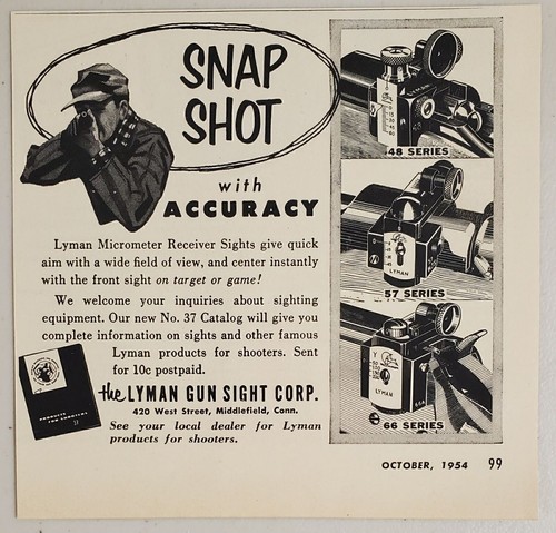 1954 Print Ad Lyman Micrometer Receiver Gun Sights Snap Shot ...