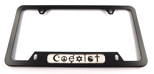 Coexist Flag Metal black Aluminium Car License plate frame bottom ...