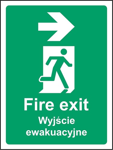 Fire exit right Sign - Polish and English multilingual Safety sign | eBay