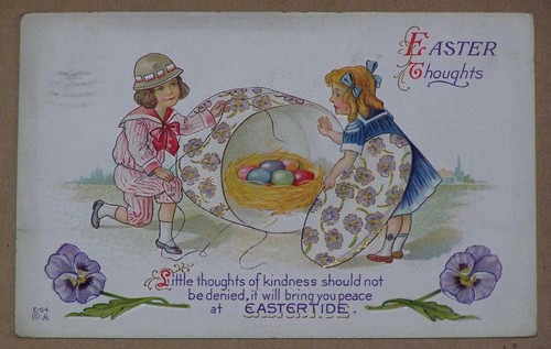 EMBOSSED E. NASH EASTER POSTCARD, EASTER THOUGHTS, NEST OF EGGS IN A ...