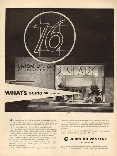 1954 vintage AD UNION OIL of California Research, Union 76 Gasoline ...
