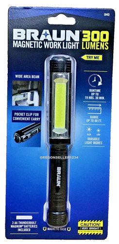 HEAVY DUTY 300 Lumen Magnetic Pocket Work Light Flashlight Magnetic ...