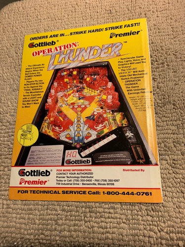 11-8 1/4” Orders in Operation Thunder Gottlieb Pinball arcade game ...