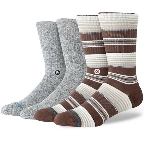 Stance Crew Socks 2 Pack Grey Heather Black Striped Brown Gray Ivory ...