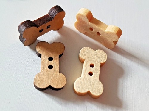 WOODEN DOG BONE CRAFT BUTTONS/EMBELLISHMENTS Dark or Light Wood - 18mm ...