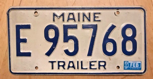 1989 MAINE TRAILER LICENSE PLATE " E 95768 " ME 89 VACATIONLAND TRL ...
