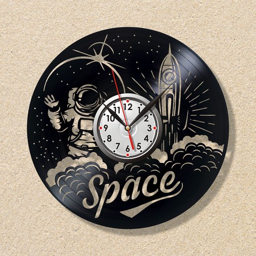 Space Vinyl clock Retro clock Cosmos clock Rocket ship Comet planet ...