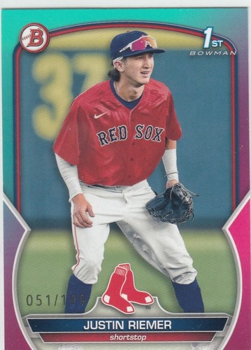 JUSTIN RIEMER /199 BOWMAN DRAFT 1ST ROOKIE AQUA PINK GRADIENT RC #BDC ...