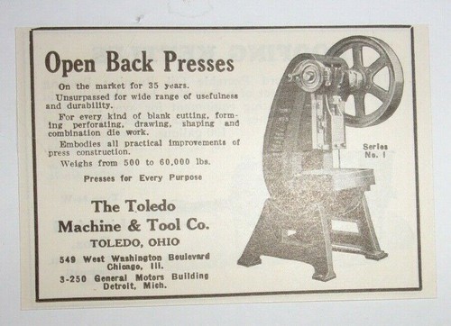 1925 Open Back Presses Advertisement Toledo Machine & Tool Company | eBay
