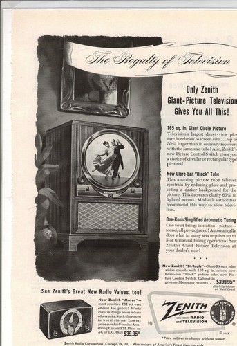 Original 1949 Zenith Television Magazine Ad | eBay