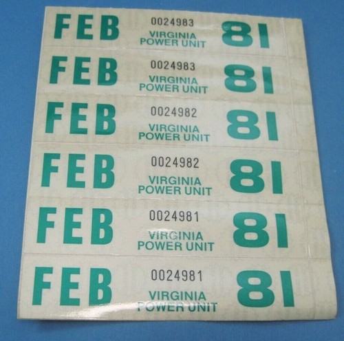 matched pair February 1981 Virginia Power Unit license plate month ...