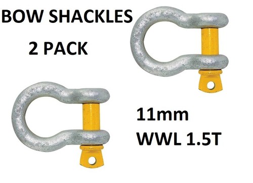 2 X 11mm Bow Shackle Rated WWL 1.5T S Grade Yellow Pin Hayman Trailer ...