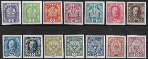 AUSTRIA 1916-1918 Mint NH IMPERF Set of 14 Stamps Michel #185U-198U CV ...
