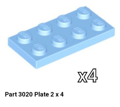 LEGO NEW Parts Plate 2 x 4 3020 BRIGHT LIGHT BLUE - Lot of 4 - 6132418 ...