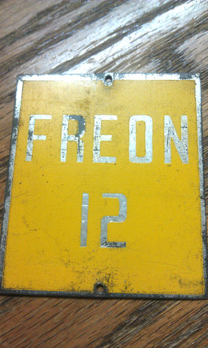 Refrigerant Metal Sign, Very Old & Cool Looking, 2-1/4" x 2", Yellow ...