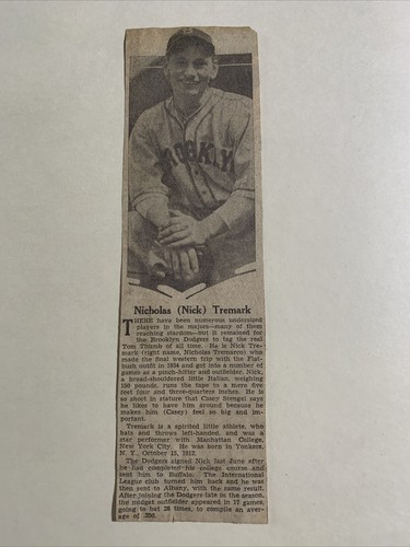 Nick Tremark Brooklyn Dodgers 1935 Sporting News Baseball 2X8 Panel | eBay