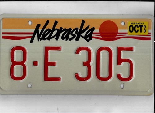 NEBRASKA passenger 1990 license plate "8-E305" ***HALL*** | eBay