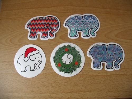 IVORY ELLA SET OF 5 STICKERS (2 CHRISTMAS) 3 ELEPHANTS NEW IN PACKAGE ...