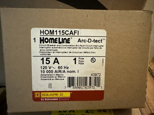 Square D HOM115CAFI Mini Circuit Breaker 15A 1 Pole Arc-D-Tect Fault ...