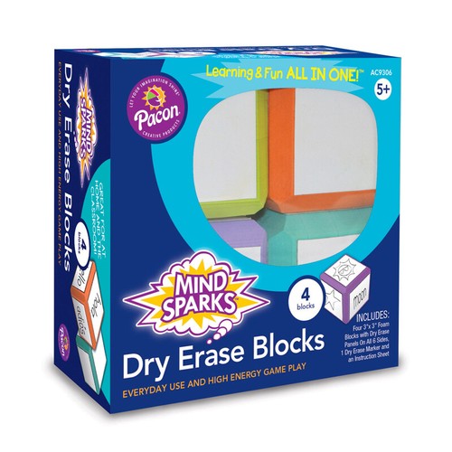 Mind Sparks Dry Erase Blocks, Assorted Colors, 3" x 3", 4 Blocks ...