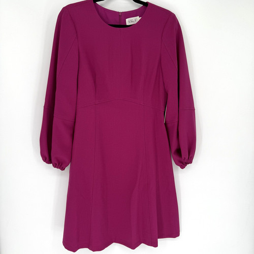 Eliza J Dress Womens 10 Magenta Long Sleeve A-Line Fit & Flare Pockets ...