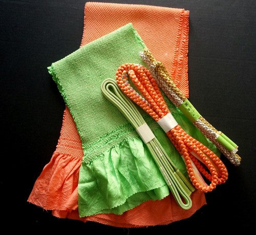 Japanese Kimono, SILK,Two Obi-Age,Three Obi-Jime,SHIBORI(Tie-dye),ORN ...