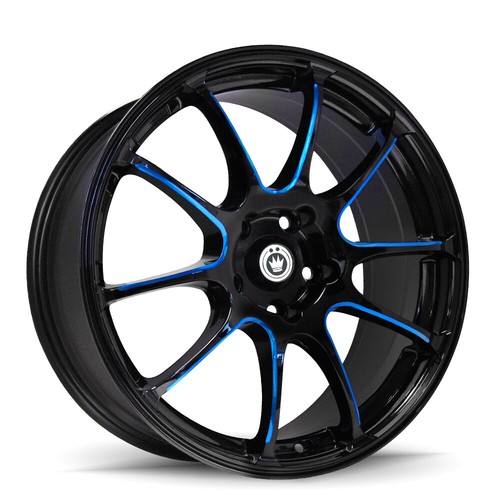 18x8 +45 Konig Illusion 5x114.3 Black/Ball Cut Blue Wheels (Set of 4 ...