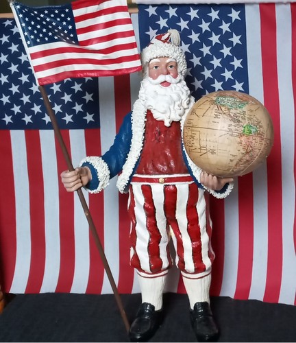Patriotic Uncle Sam Santa 15”x 10" Figurine hand painted w/ Flag and ...