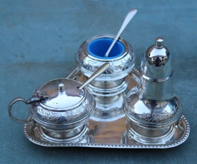 Epns Cruet in Antique Silver Plate Salt & Pepper Cellars & Shakers for ...
