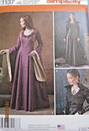 Simplicity #1137 MISSES MEDIEVAL RENAISSANCE Costume Pattern Uncut Size ...