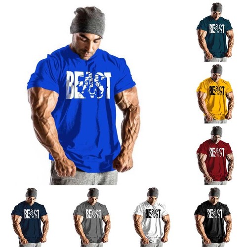 Men Gym Beast Bodybuilding Fitness Sport Workout Casual Cotton T-shirt ...
