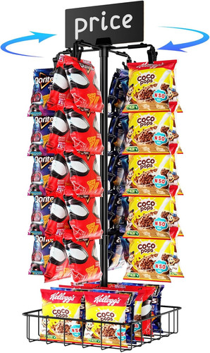 Chip Rack Display Stand Chip Bag Holder for Party 360 Rotating 48 Clips ...