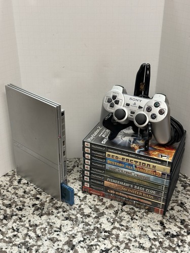 Sony PlayStation 2 PS2 Slim Silver W/ Controller SCPH-79001 Controller ...