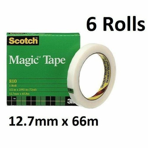 6 x 3M 810 Scotch Magic Sticky Tape 12.7mm x 66m Roll 12mm 70016044219 ...