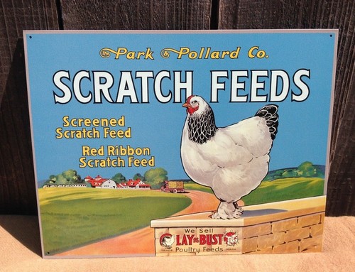 Scratch Poultry Feeds Park Pollard Sign Tin Vintage Garage Bar Decor ...