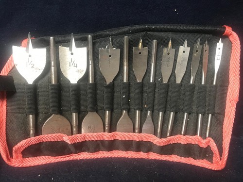 13 Pc Set Unbranded Vintage Wood Paddle Bits 1/4" to 1-1/2" and Storage ...
