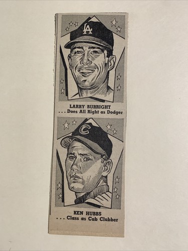 Ken Hubbs Cubs Larry Burright Dodgers 1962 Sporting News Baseball 2X6 ...